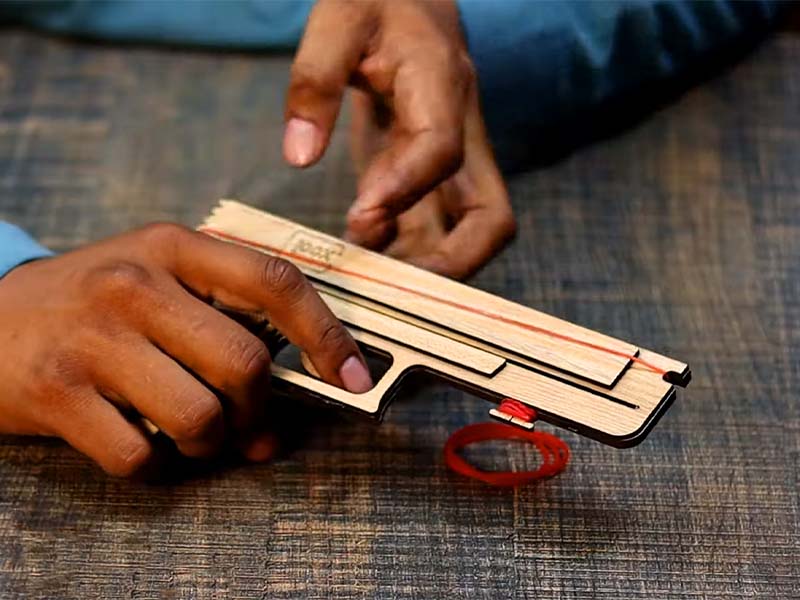 Laser Cut Mechanical Rubber Band Toy Gun Wooden Model Kit | Vectors File