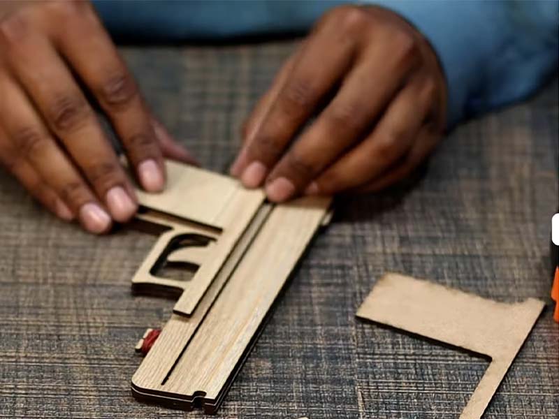Laser Cut Mechanical Rubber Band Toy Gun Wooden Model Kit | Vectors File