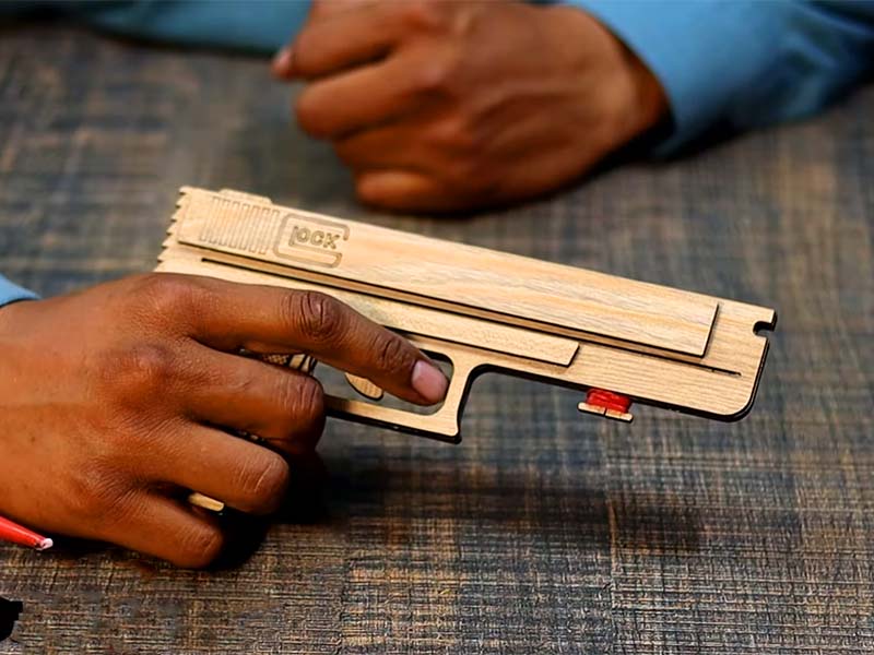 Laser Cut Mechanical Rubber Band Toy Gun Wooden Model Kit | Vectors File