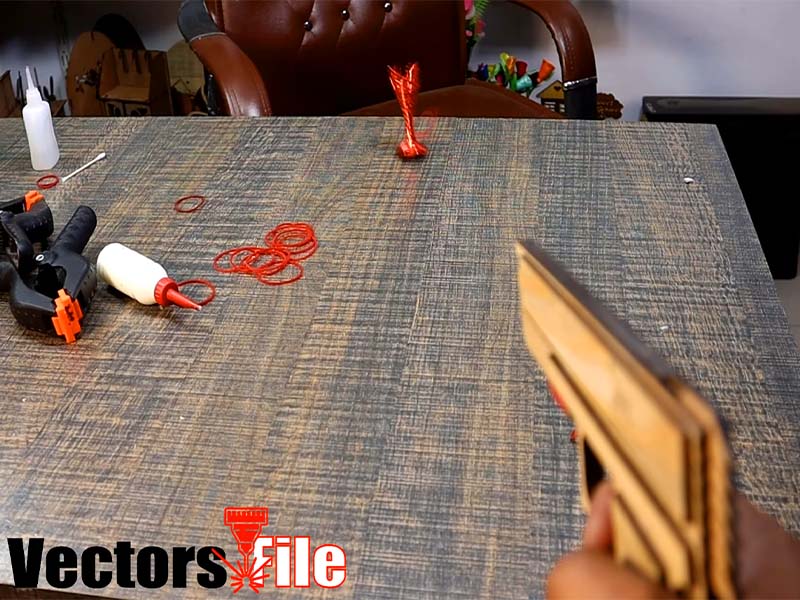 Laser Cut Mechanical Rubber Band Toy Gun Wooden Model Kit | Vectors File