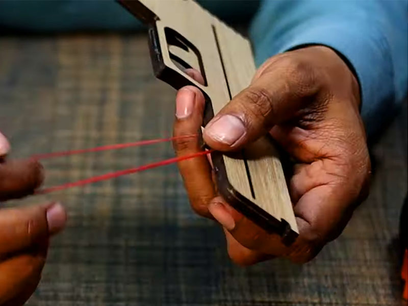 Laser Cut Mechanical Rubber Band Toy Gun Wooden Model Kit | Vectors File