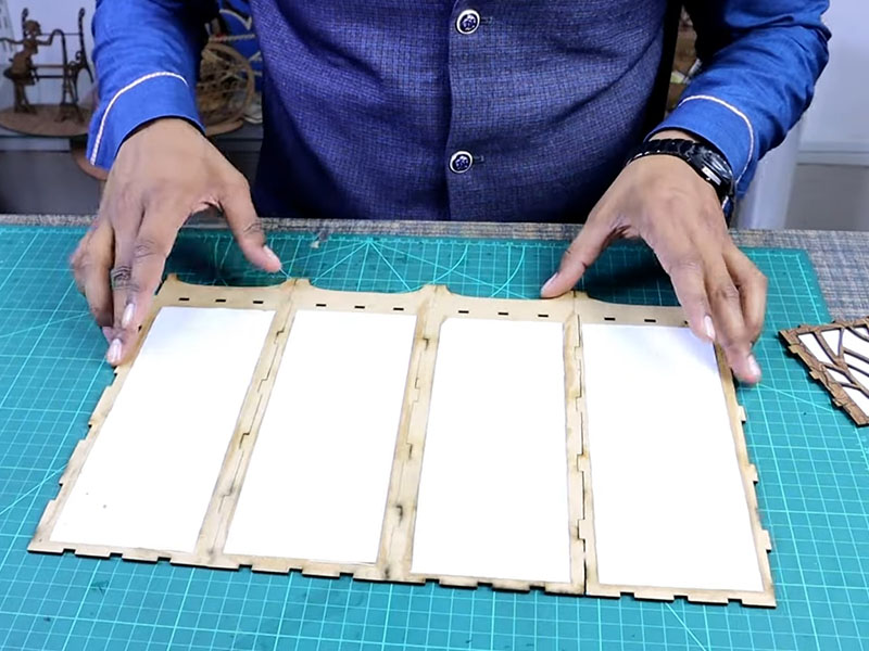 Laser Cut Tree Pattern Square Wooden Table Lamp Design | Vectors File