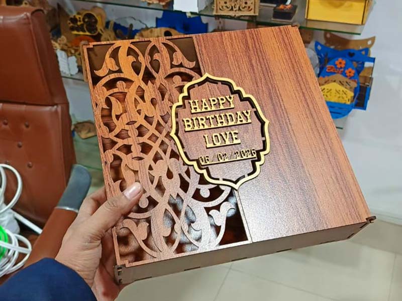 Personalized Laser Cut Wooden Birthday Gift Box Design | Vectors File