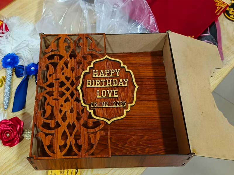 Personalized Laser Cut Wooden Birthday Gift Box Design | Vectors File