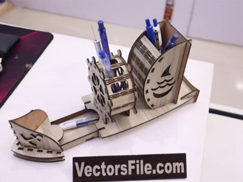 Laser Cut Pen and Pencil Holder 3D Puzzle Ship Model Design | Vectors File