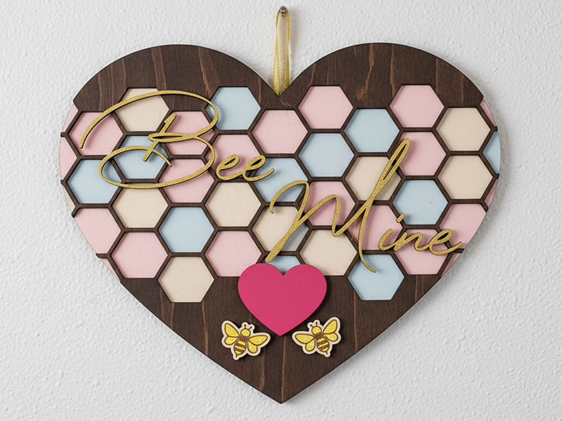 Laser Cut Bee Mine Heart Valentines Day Themed Room Decor | Vectors File