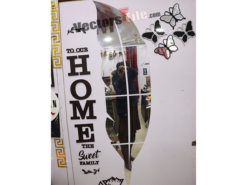 Laser Cut Acrylic Leaf Mirror Frame for Wall Decor | Vectors File