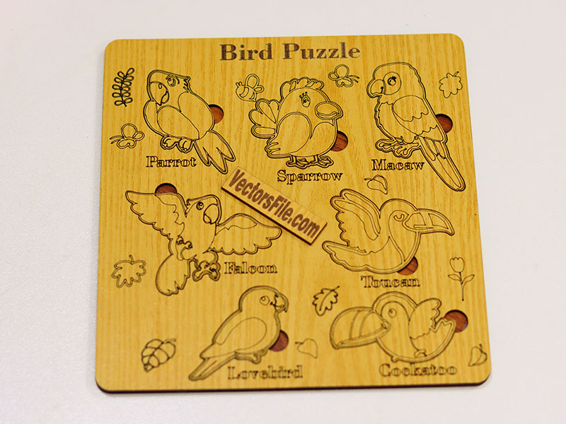 Laser Cut Wooden Bird Puzzle Educational Toy for Children | Vectors File