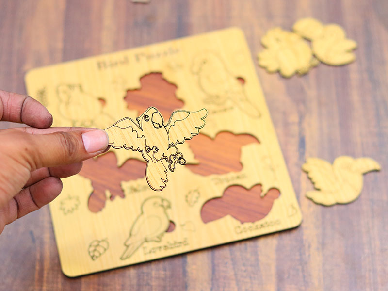 Laser Cut Wooden Bird Puzzle Educational Toy for Children | Vectors File