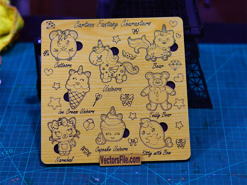 Laser Cut Cartoon Fantasy Characters Kids Puzzle Board | Vectors File