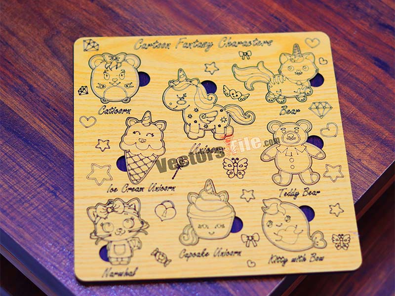 Laser Cut Cartoon Fantasy Characters Kids Puzzle Board | Vectors File