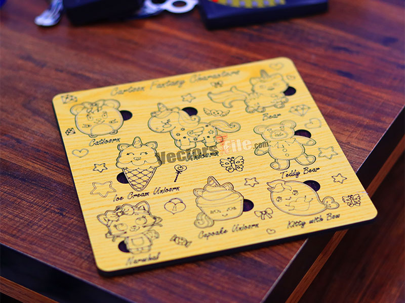 Laser Cut Cartoon Fantasy Characters Kids Puzzle Board | Vectors File