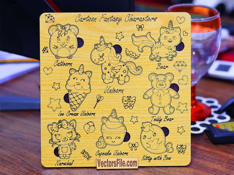 Laser Cut Cartoon Fantasy Characters Kids Puzzle Board | Vectors File