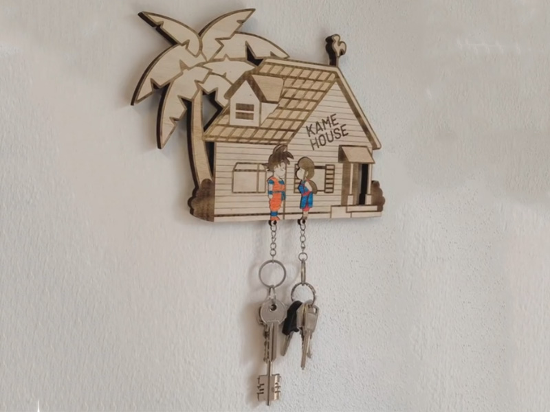 Laser Cut Dragon Key Holder Kame House with 2 Goku and Kiki Keychains ...