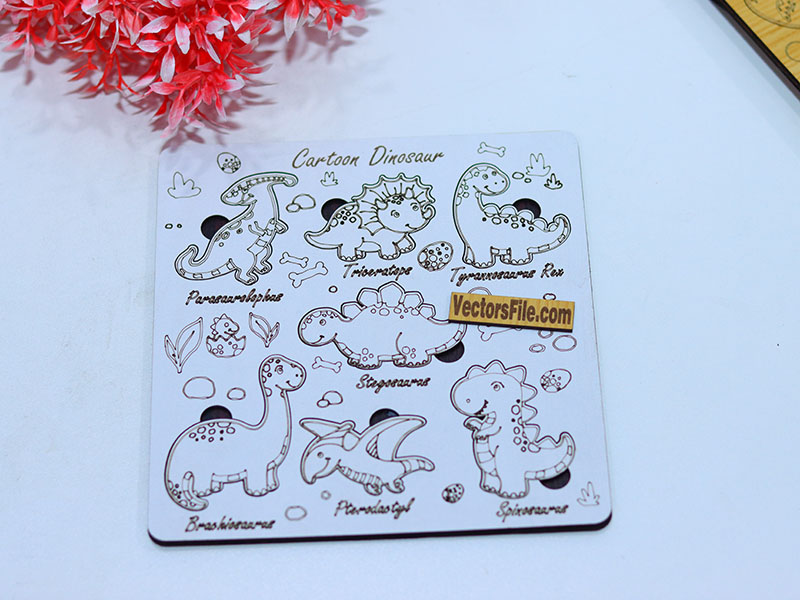Cartoon Dinosaur Laser Cut Puzzle Educational Board for Kids | Vectors File