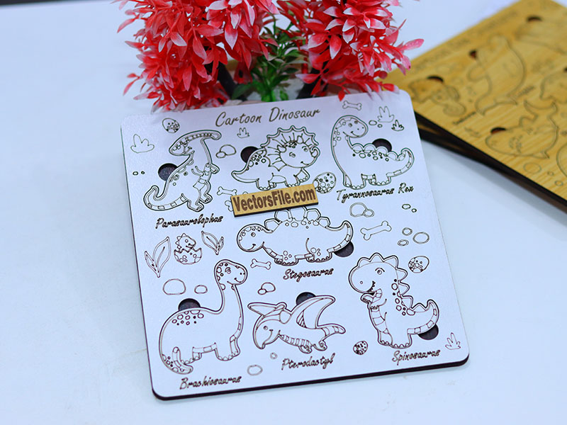 Cartoon Dinosaur Laser Cut Puzzle Educational Board for Kids | Vectors File