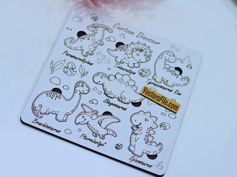 Cartoon Dinosaur Laser Cut Puzzle Educational Board for Kids | Vectors File
