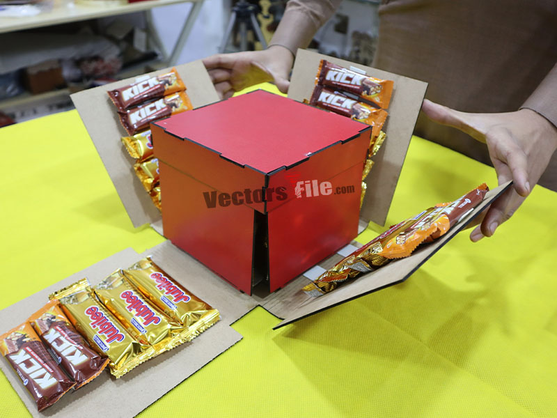 Explosion Box Laser Cut Wooden Chocolate Gift Box Design | Vectors File