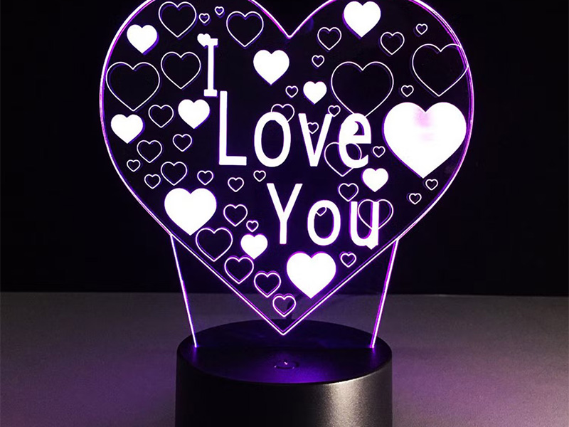Laser Cut Romantic Love Heart Acrylic 3D Illusion LED Night Light Lamp ...