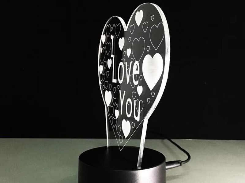 Laser Cut Romantic Love Heart Acrylic 3D Illusion LED Night Light Lamp ...