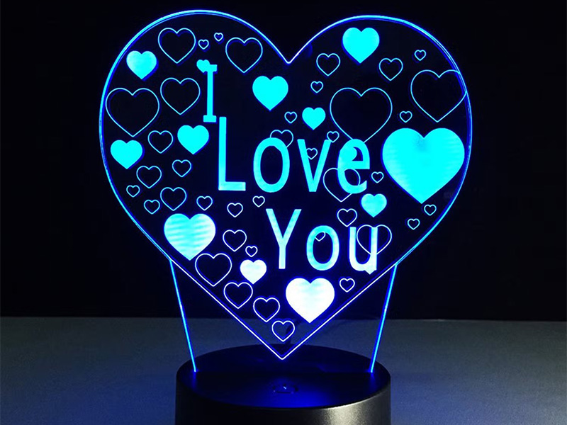 Laser Cut Romantic Love Heart Acrylic 3D Illusion LED Night Light Lamp ...
