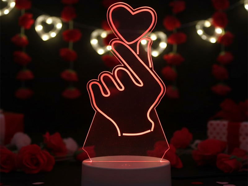 Laser Cut Decorative Finger Heart 3D Illusion Night Light Lamp ...