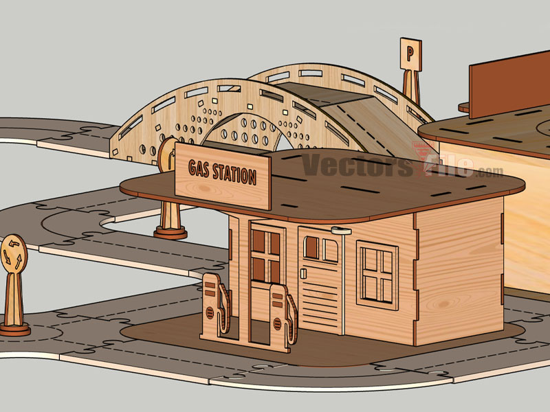 Laser Cut 3D Town Bundle City Road Track Puzzle Toy Kit Model | Vectors ...