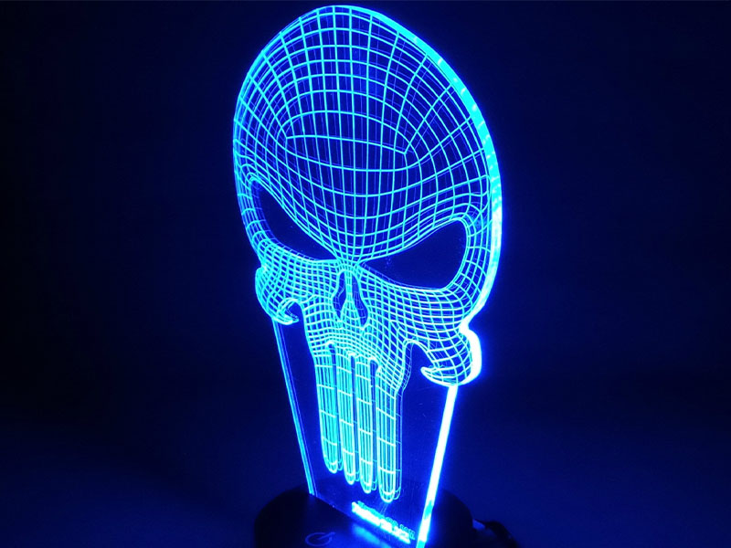 Laser Cut Punisher Skull LED 3D Illusion Night Light Lamp | Vectors File
