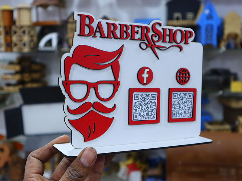 Laser Cut Barber Shop QR Code Stand for Scan to Pay or Social Media ...