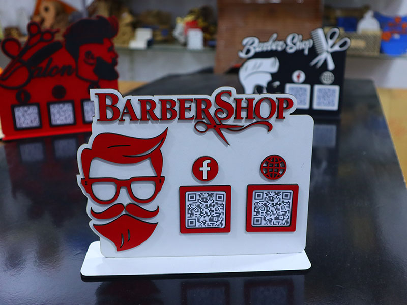 Laser Cut Barber Shop QR Code Stand for Scan to Pay or Social Media ...