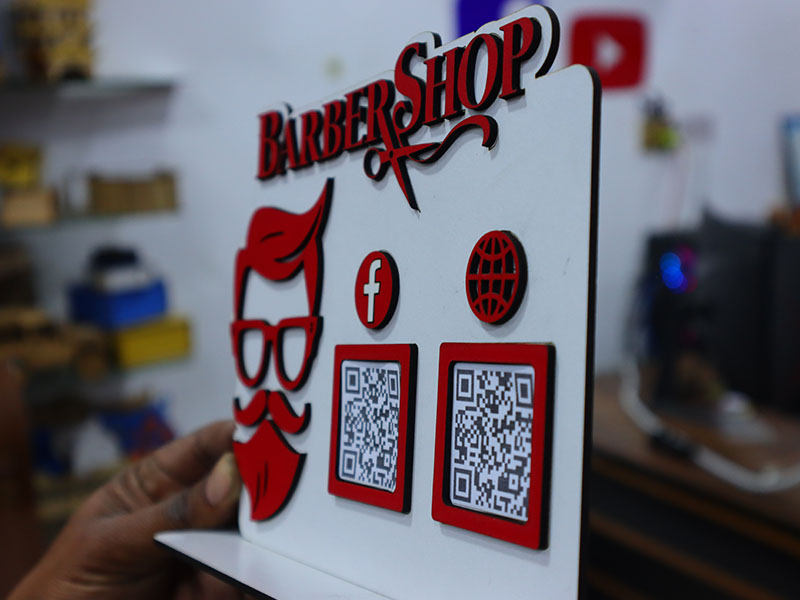 Laser Cut Barber Shop QR Code Stand for Scan to Pay or Social Media ...