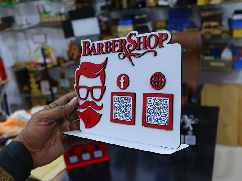 Laser Cut Barber Shop QR Code Stand for Scan to Pay or Social Media ...