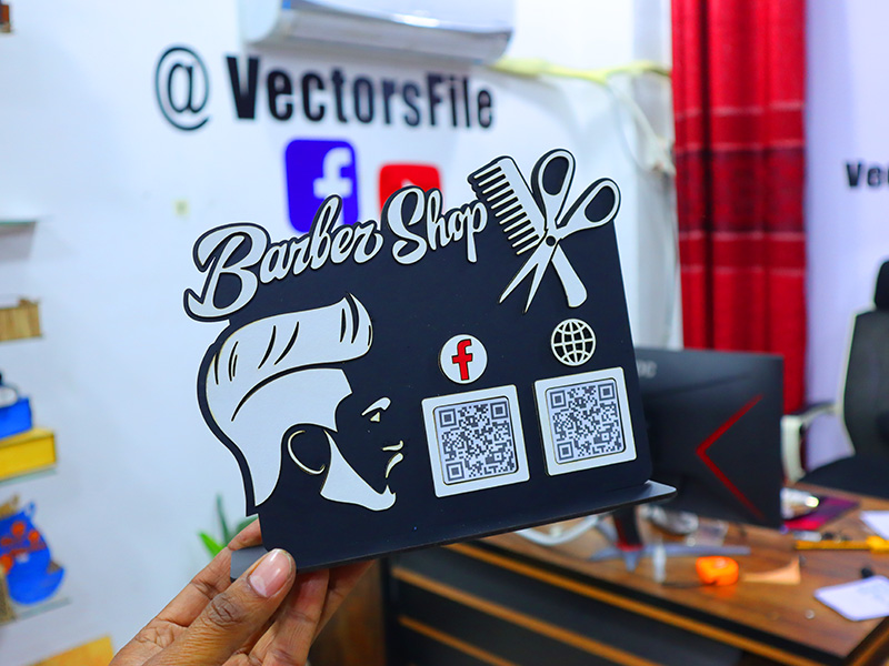 Laser Cut Barber Shop QR Code Stand Payment and Social Media Display ...