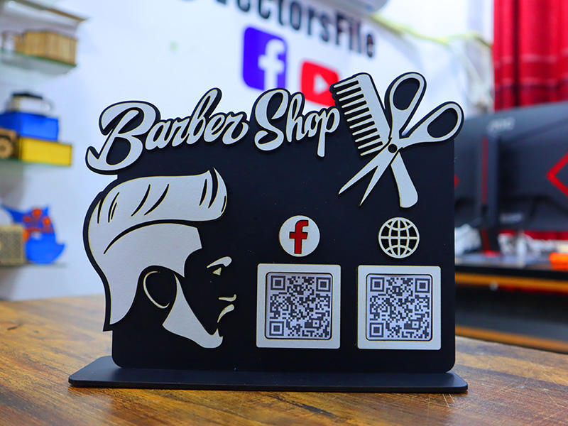 Laser Cut Barber Shop QR Code Stand Payment and Social Media Display ...