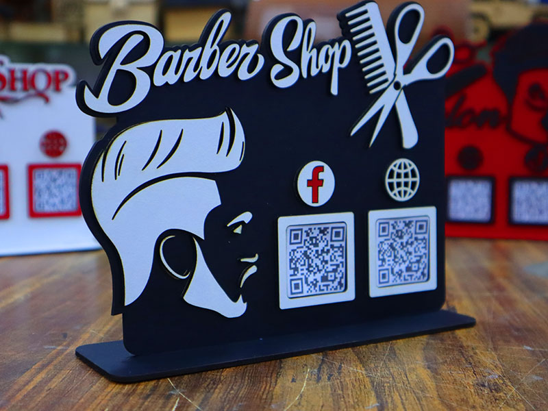 Laser Cut Barber Shop QR Code Stand Payment and Social Media Display ...