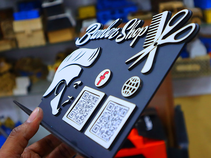 Laser Cut Barber Shop QR Code Stand Payment and Social Media Display ...