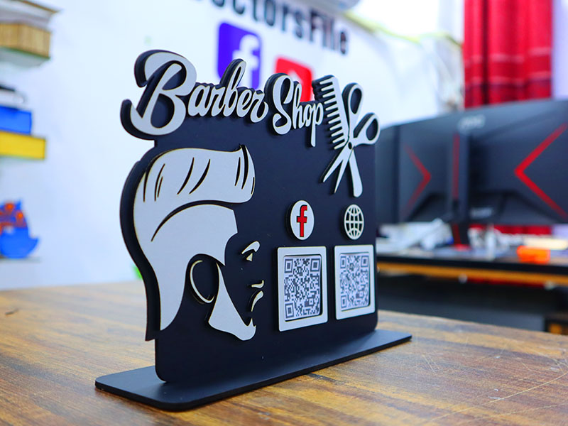 Laser Cut Barber Shop QR Code Stand Payment and Social Media Display ...