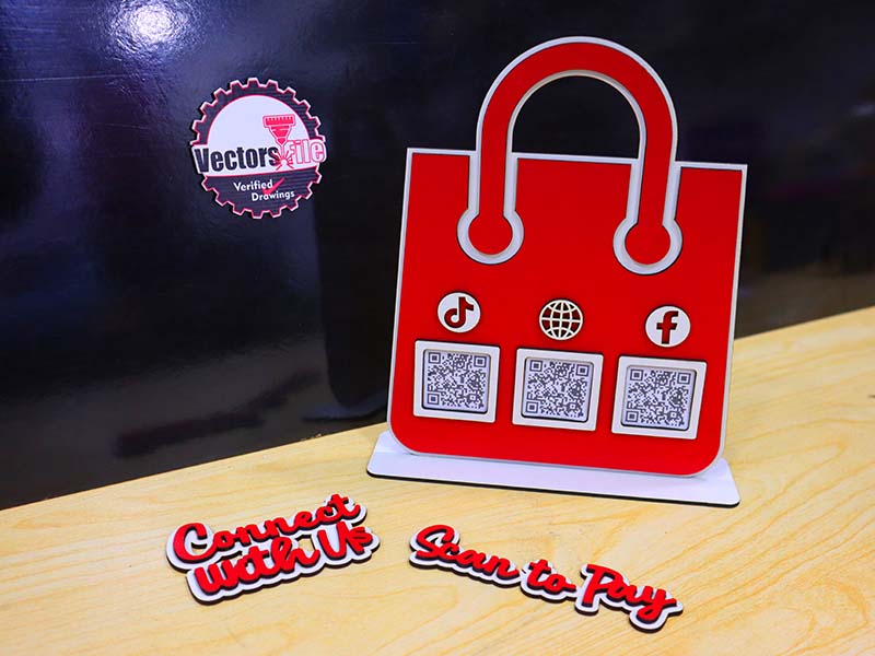 Laser Cut Shopping Bag QR Code Display Stand for Payment and Social ...