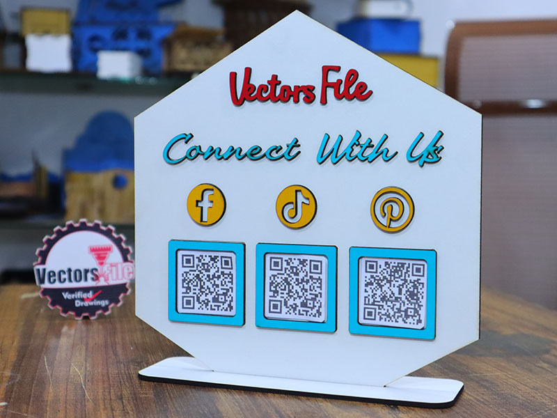 Laser Cut Hexagonal QR Code Stand for Business Display | Vectors File