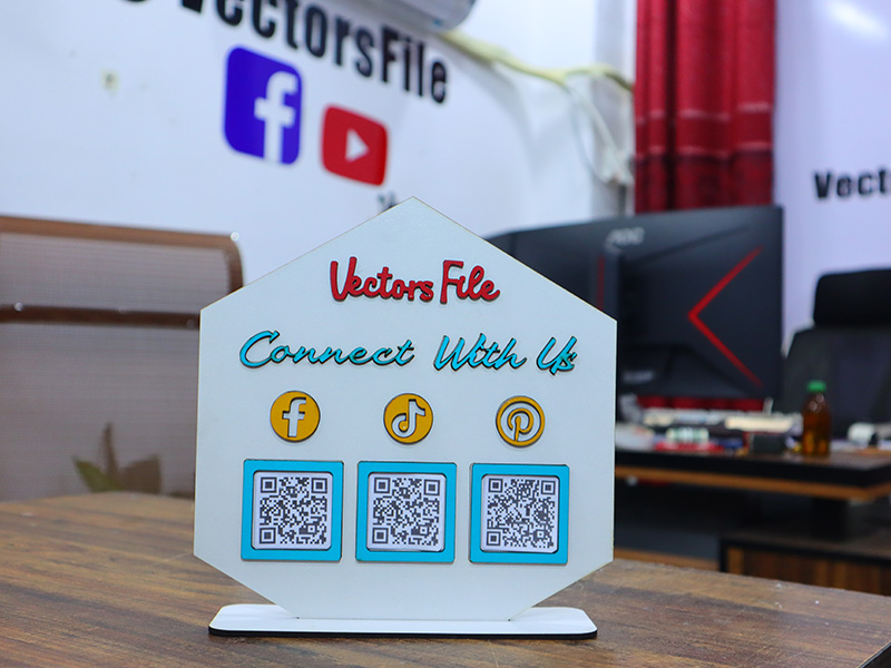 Laser Cut Hexagonal QR Code Stand for Business Display | Vectors File