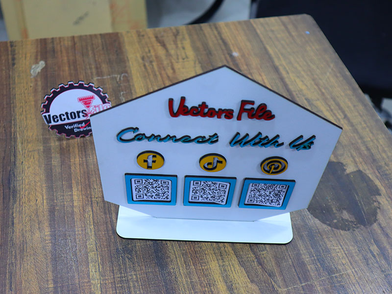 Laser Cut Hexagonal QR Code Stand for Business Display | Vectors File