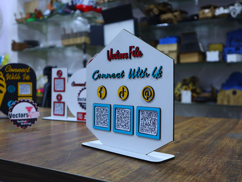 Laser Cut Hexagonal QR Code Stand for Business Display | Vectors File