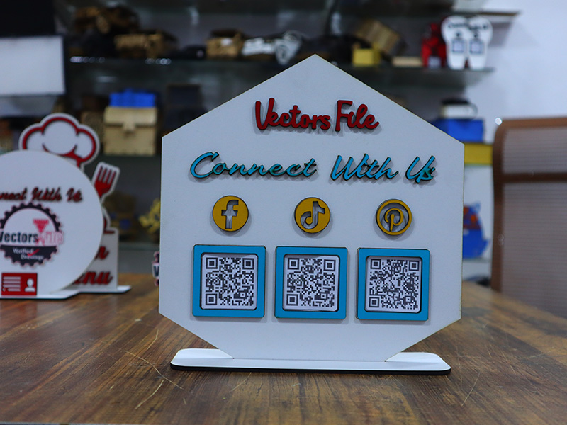 Laser Cut Hexagonal QR Code Stand for Business Display | Vectors File