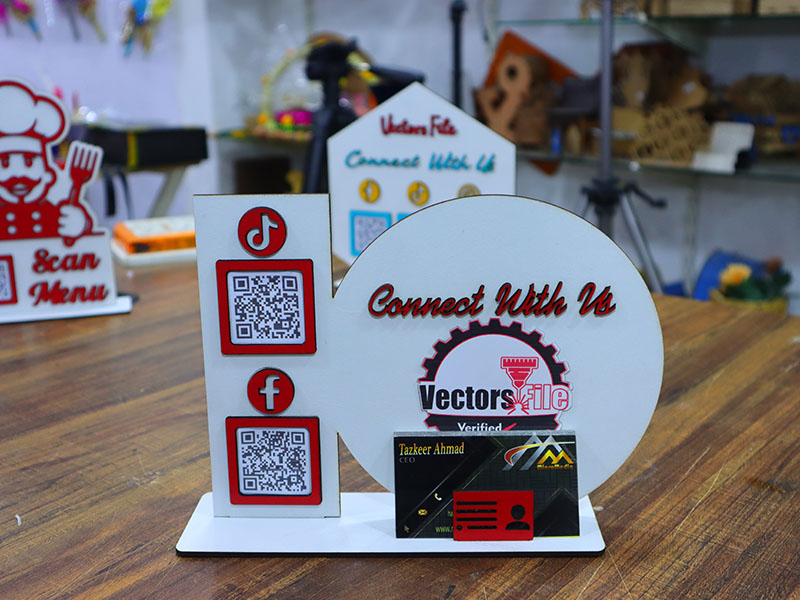 Laser Cut Unique Business Connect With Us QR Code Display Stand ...
