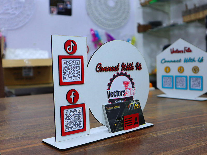 Laser Cut Unique Business Connect With Us QR Code Display Stand ...