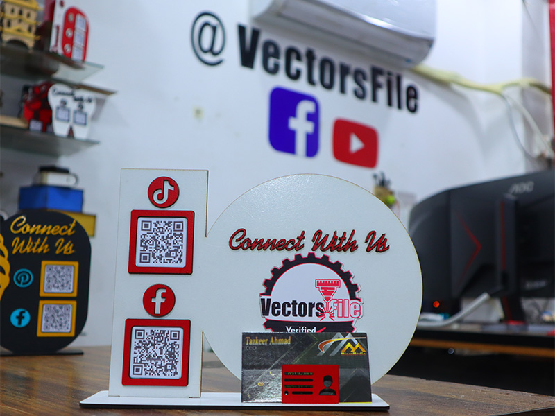 Laser Cut Unique Business Connect With Us QR Code Display Stand ...