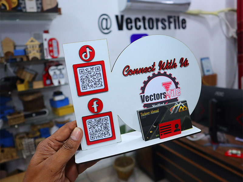 Laser Cut Unique Business Connect With Us QR Code Display Stand ...