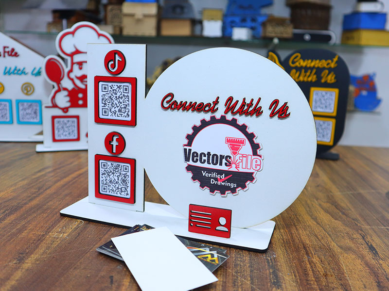 Laser Cut Unique Business Connect With Us QR Code Display Stand ...