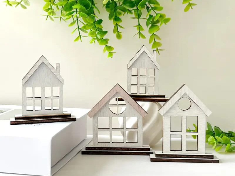Laser Cut Wooden House Tabletop Decoration Design | Vectors File