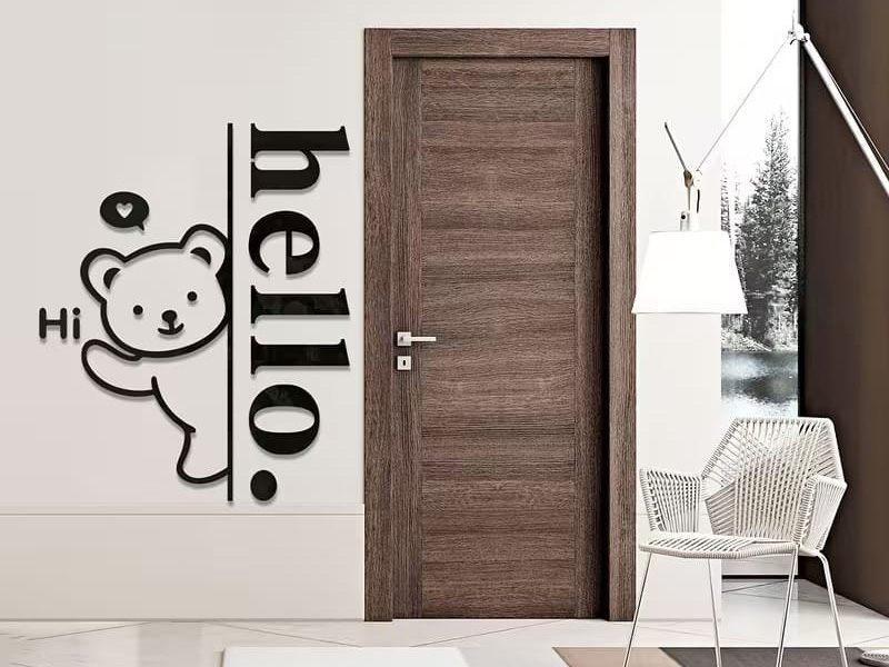 Laser Cut Cute Bear Hello Sign Wall Decor Template | Vectors File